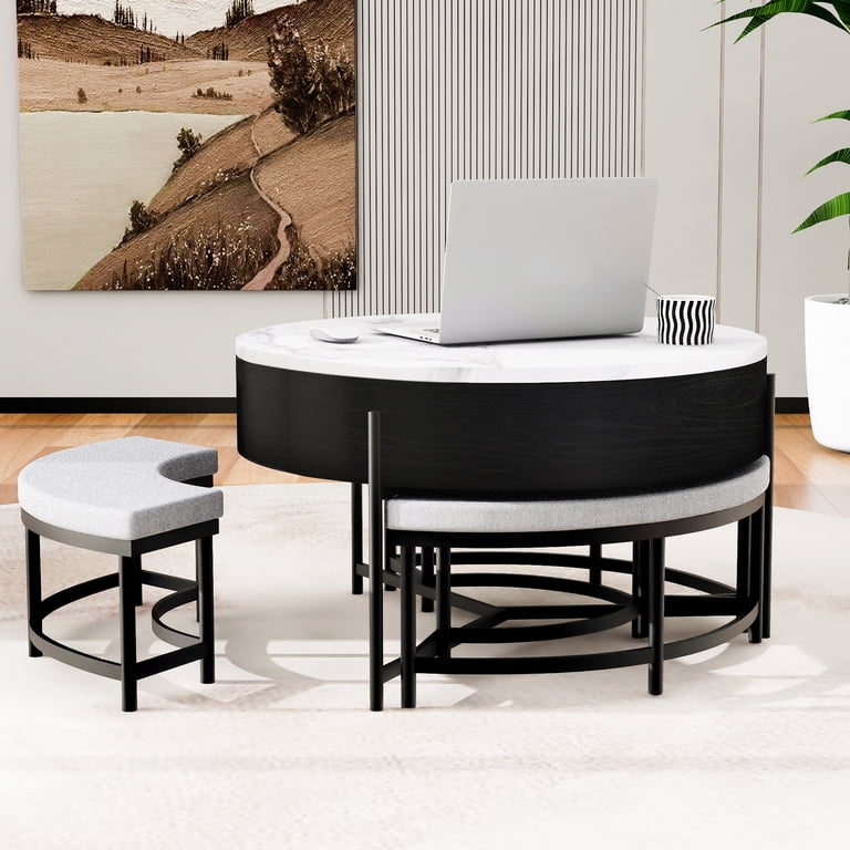 Round Table With Stools Underneath Lamerge Bar Table Set,Industrial