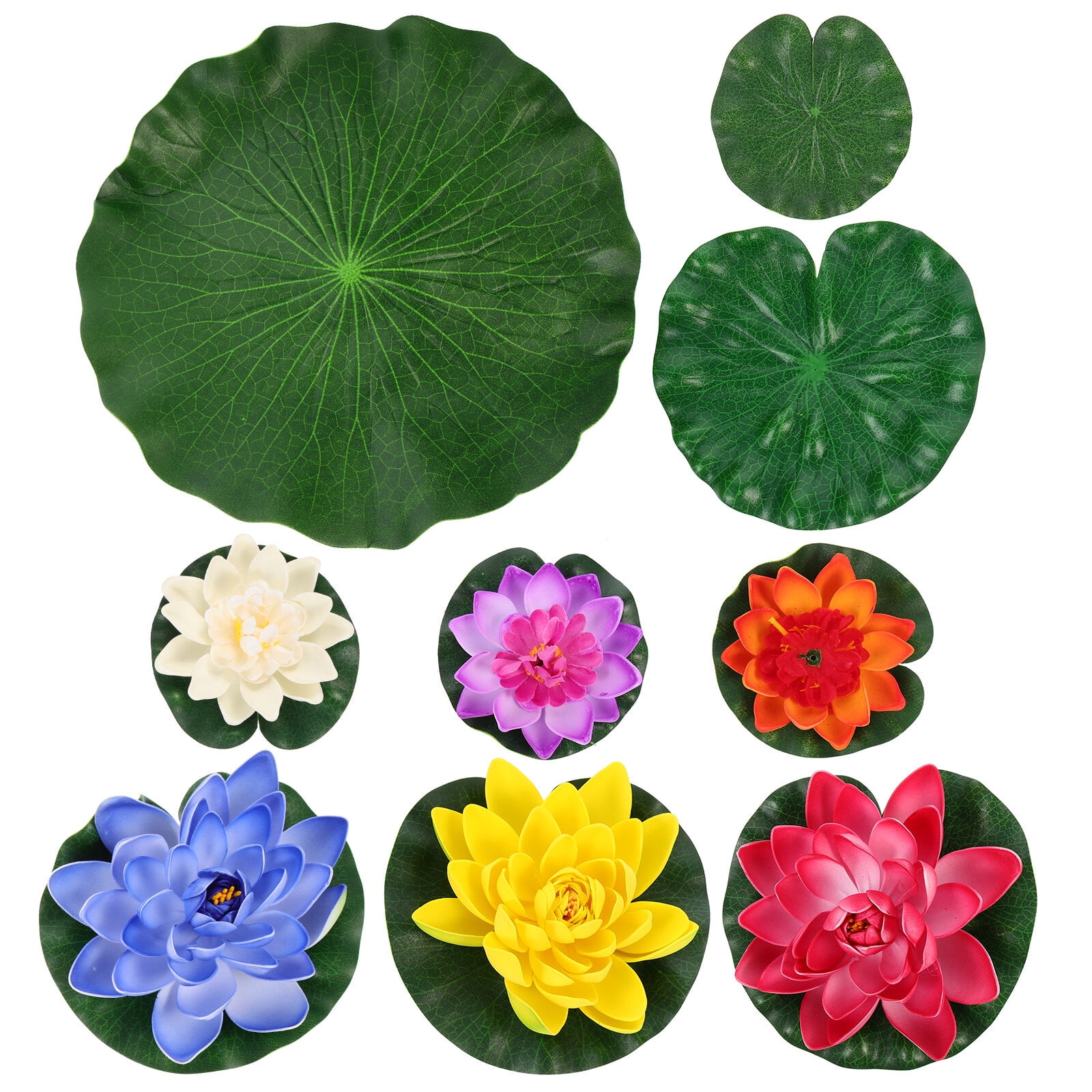9pcs Simulated Floating Lotus Artificial Flower Lifelike Landscape ...