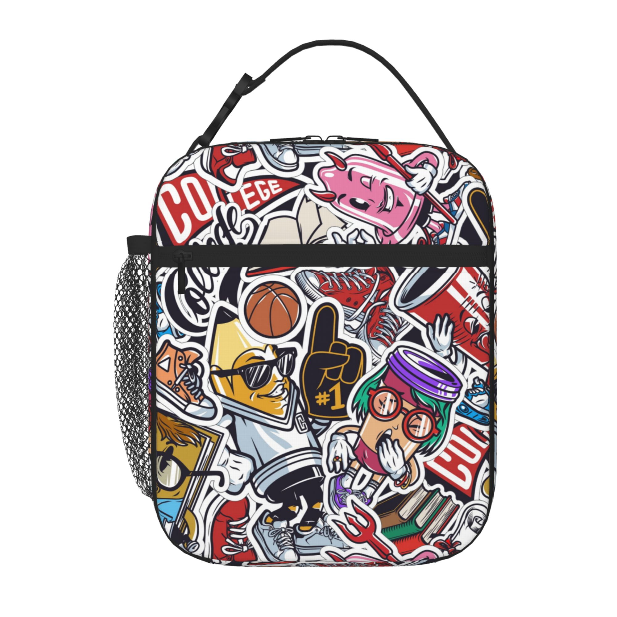 TEQUAN Portable Lunch Bag, Vintage College Colorful Graffiti Pattern ...