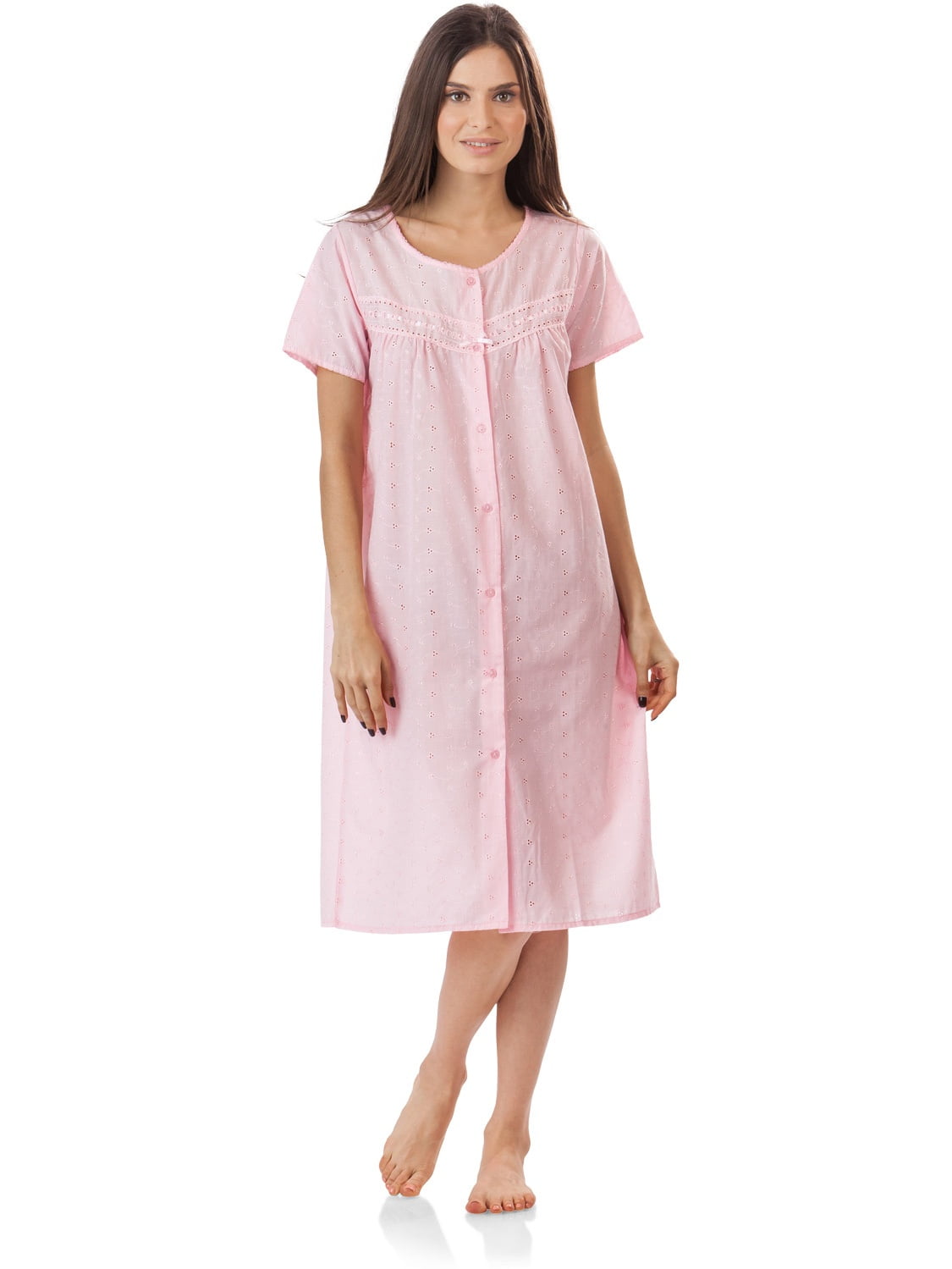 Casual Nights Women's Short Sleeve Eyelet Embroidered House Dress ...