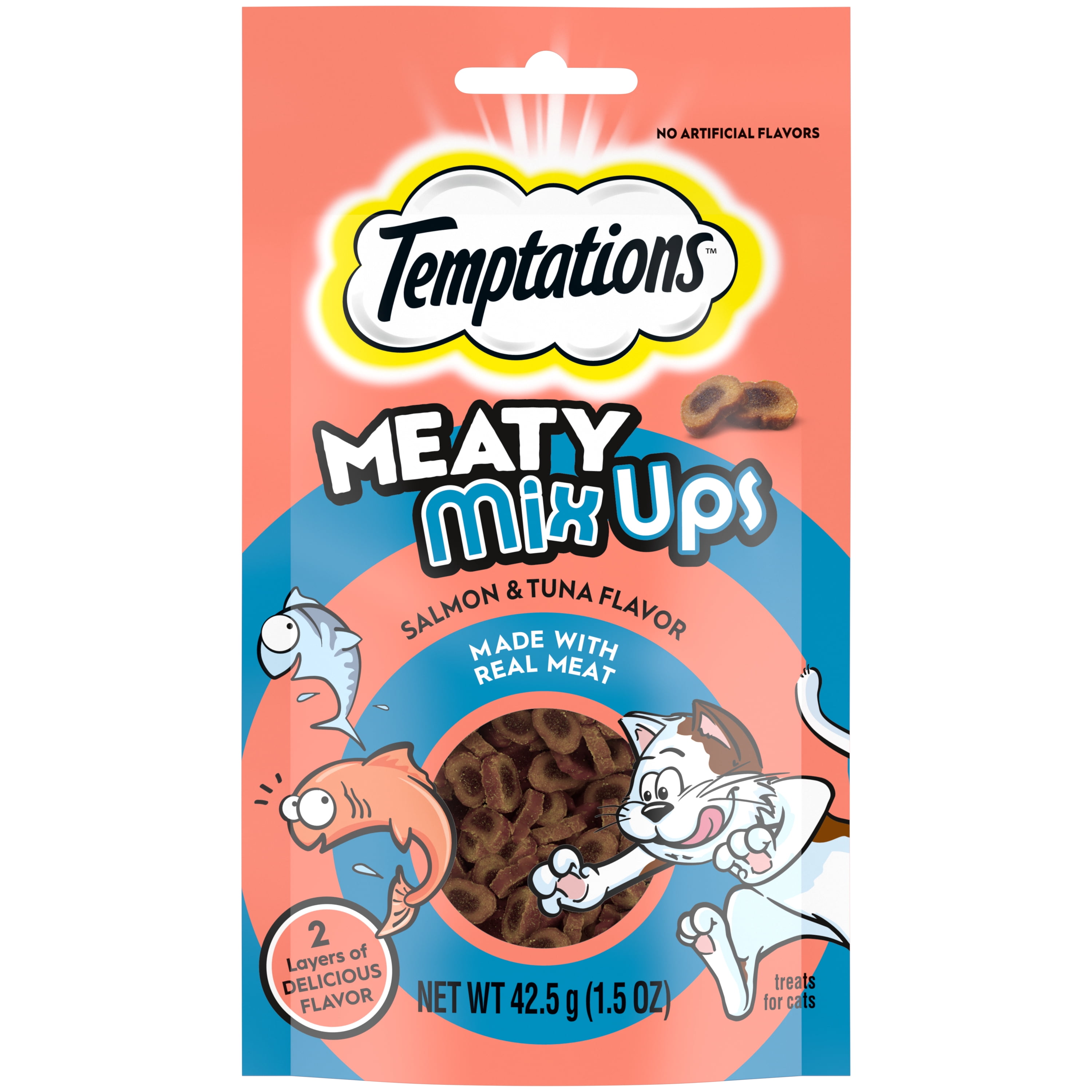 TEMPTATIONS Meaty MixUps Salmon and Tuna Crunchy and Soft Cat Treats ...
