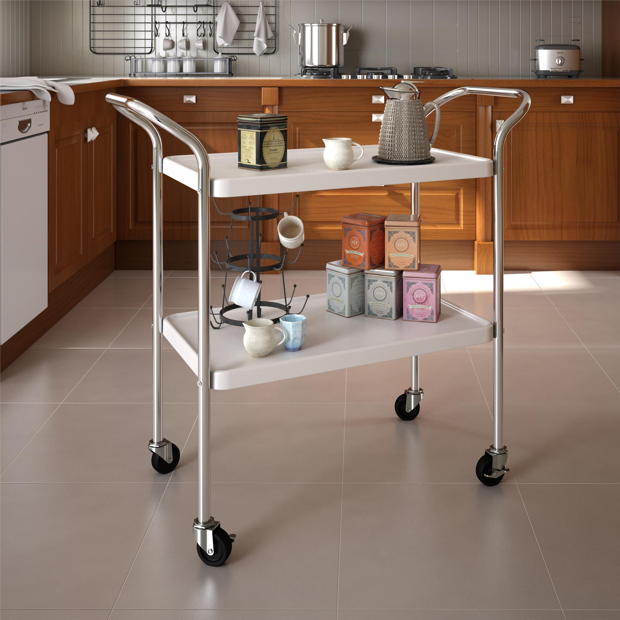 COSCO Stylaire 2 Tier Serving Cart, White & Silver - Walmart.com