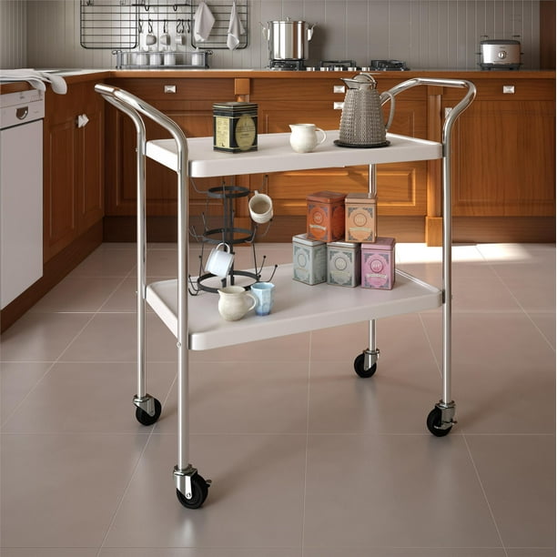 COSCO Stylaire 2 Tier Serving Cart, White & Silver - Walmart.com