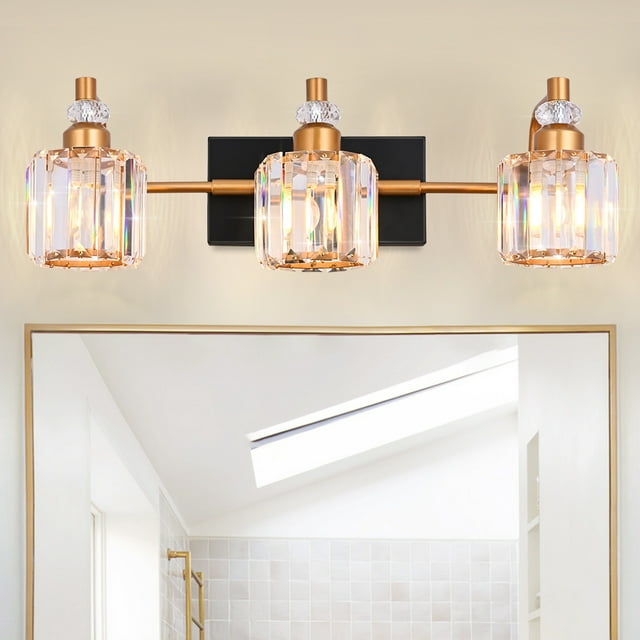 Vikaey Crystal Gold Bathroom Vanity Light Fixtures, Modern Elegant ...