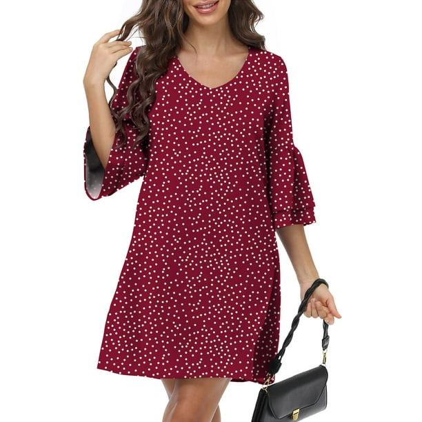 Mlanm Women Summer T Shirts Dress V Neck Casual Loose Mini Swing Shift
