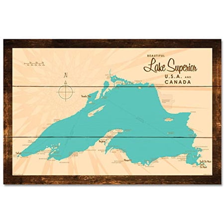 Lake Superior Michigan Map Rustic Wood Art Print by Lakebound 24" x 36 ...