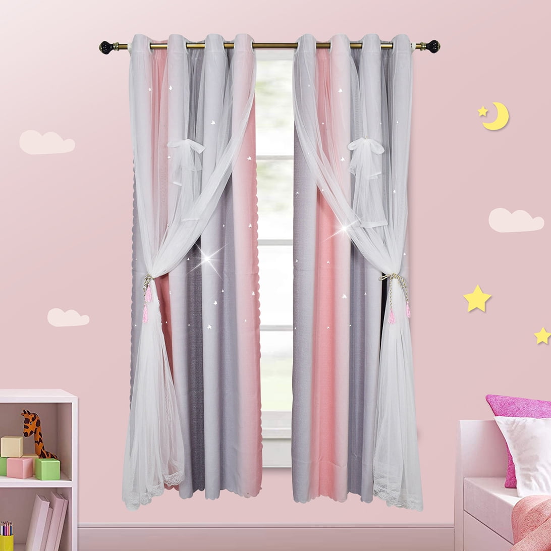 DONGPAI Blackout Stars Curtains for Kids Girls Bedroom Double Layers ...