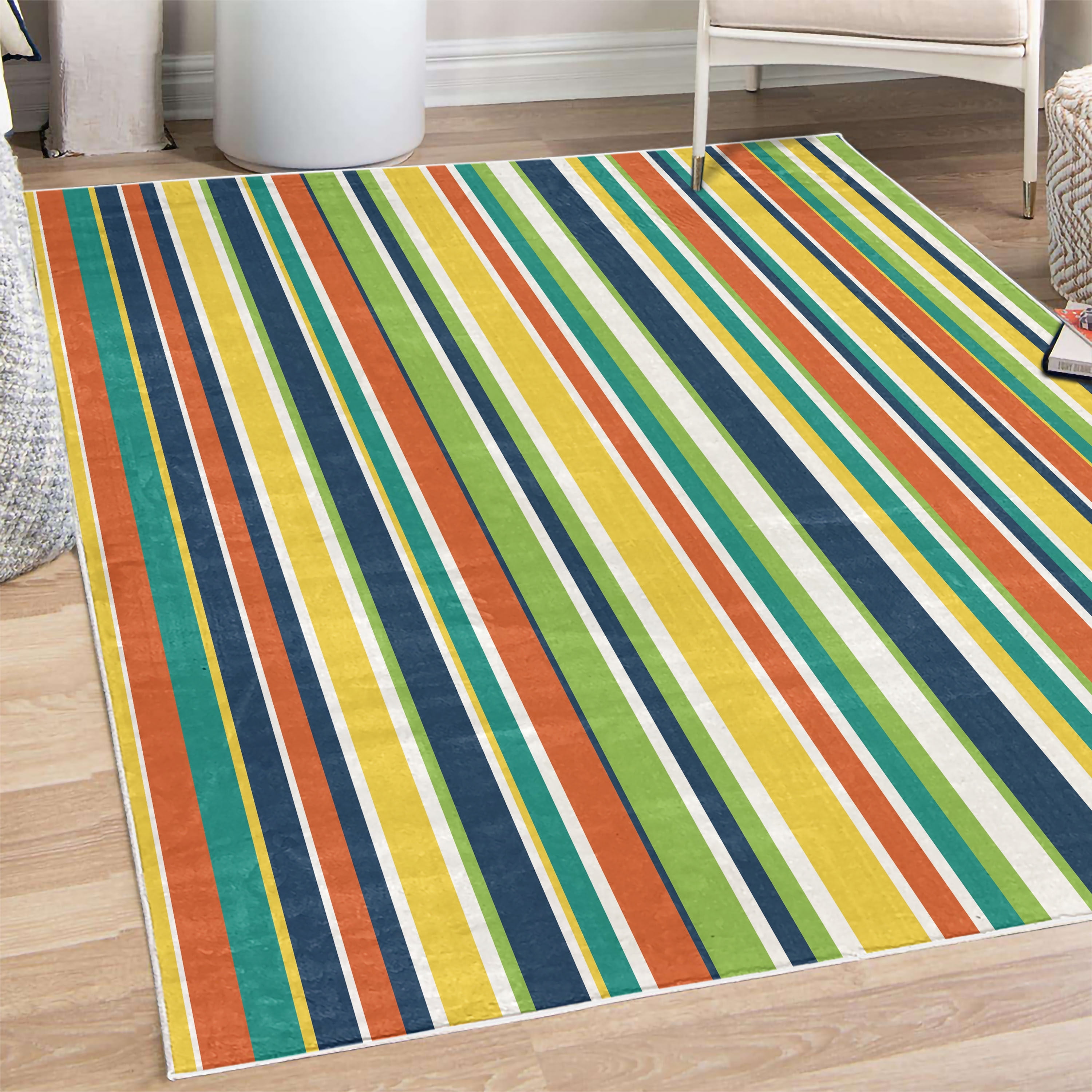 Pastel Decorative Rug, Vertically Striped Pattern Different Color ...