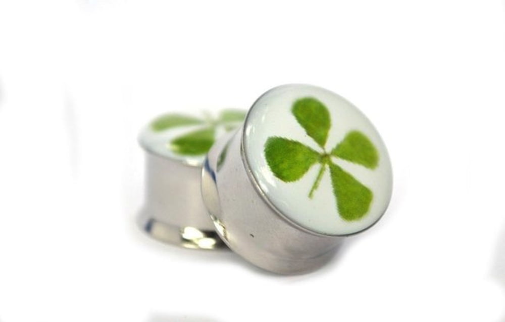 Four Leaf Clover for Good Luck Double Flared Surgical Steel (316L ...