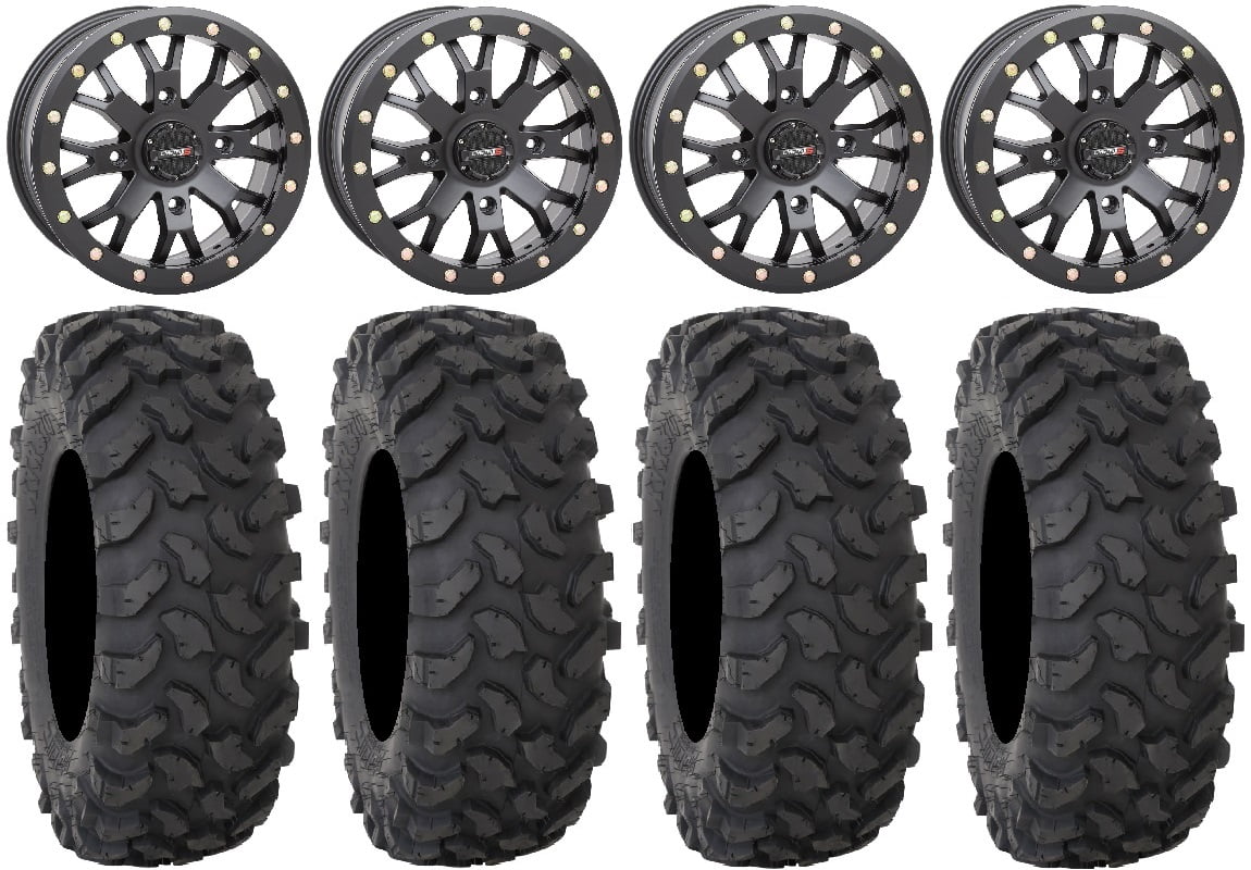 System 3 SB-4 Black (6+1) 14" Wheels 28" XTR370 Tires Polaris RZR XP ...