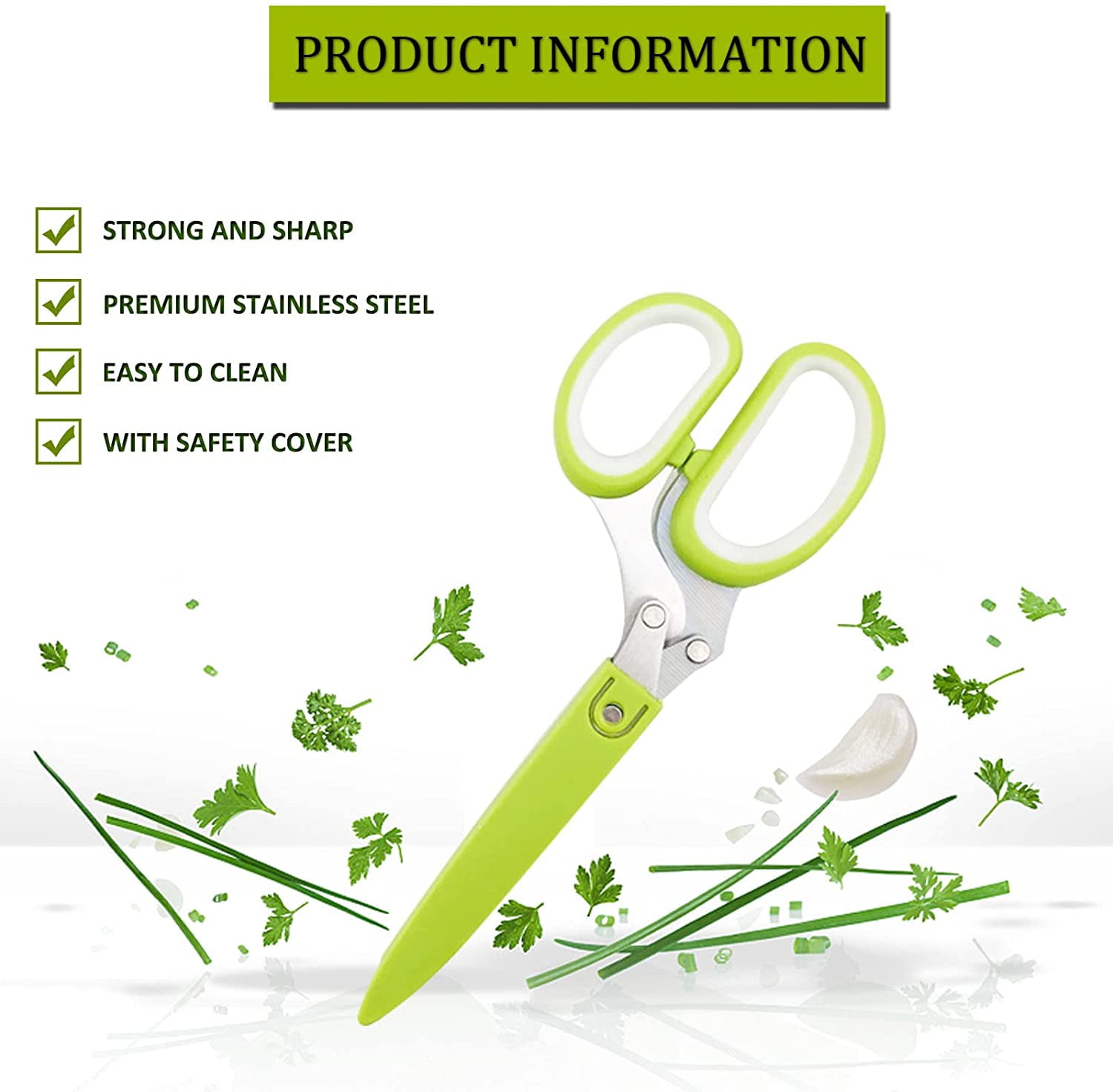2PCS Herb Scissors Set, Multipurpose Kitchen Scissors with 5 Stainless ...
