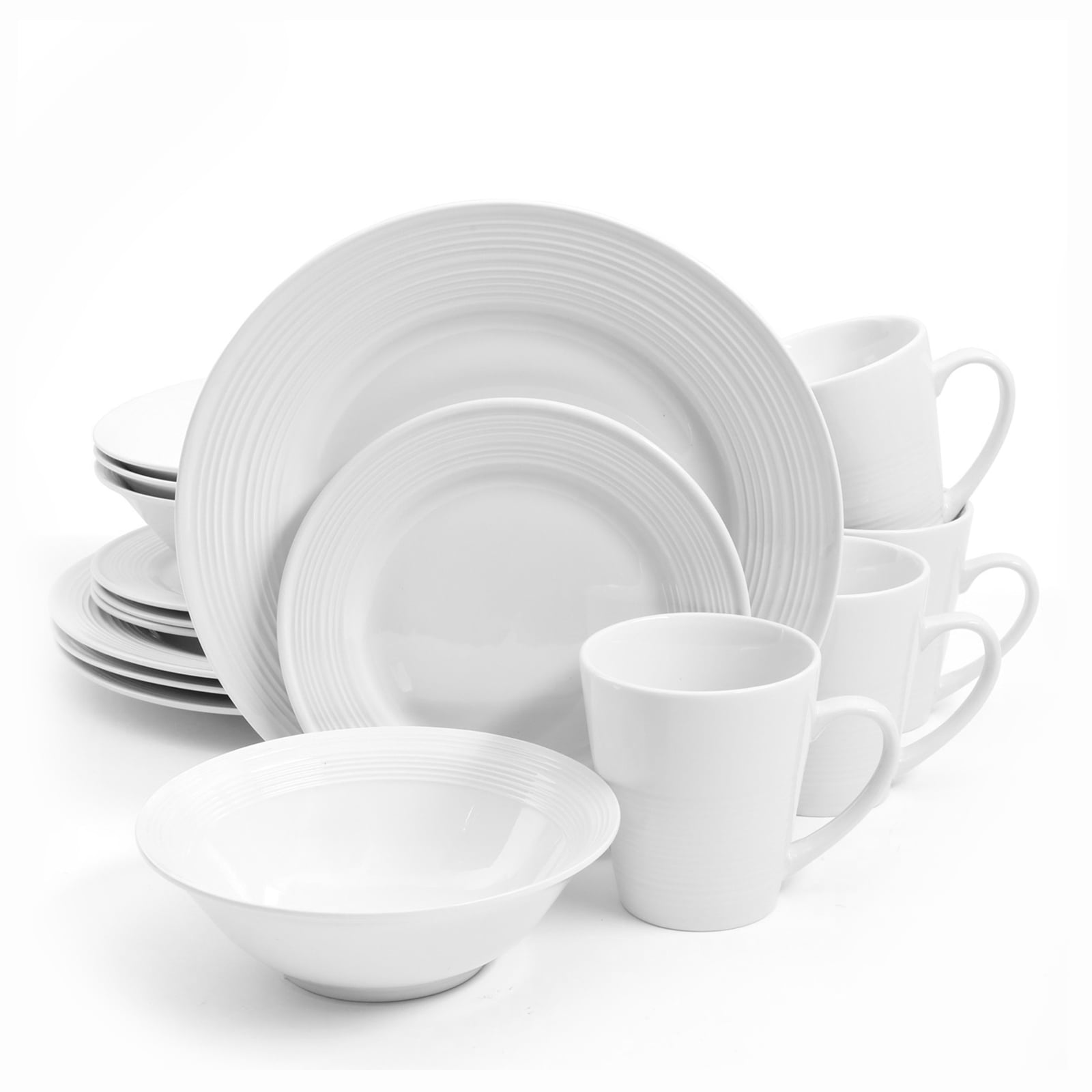 Gibson Home Embossed Buffet 16 Piece Ceramic Dinnerware Set in White ...