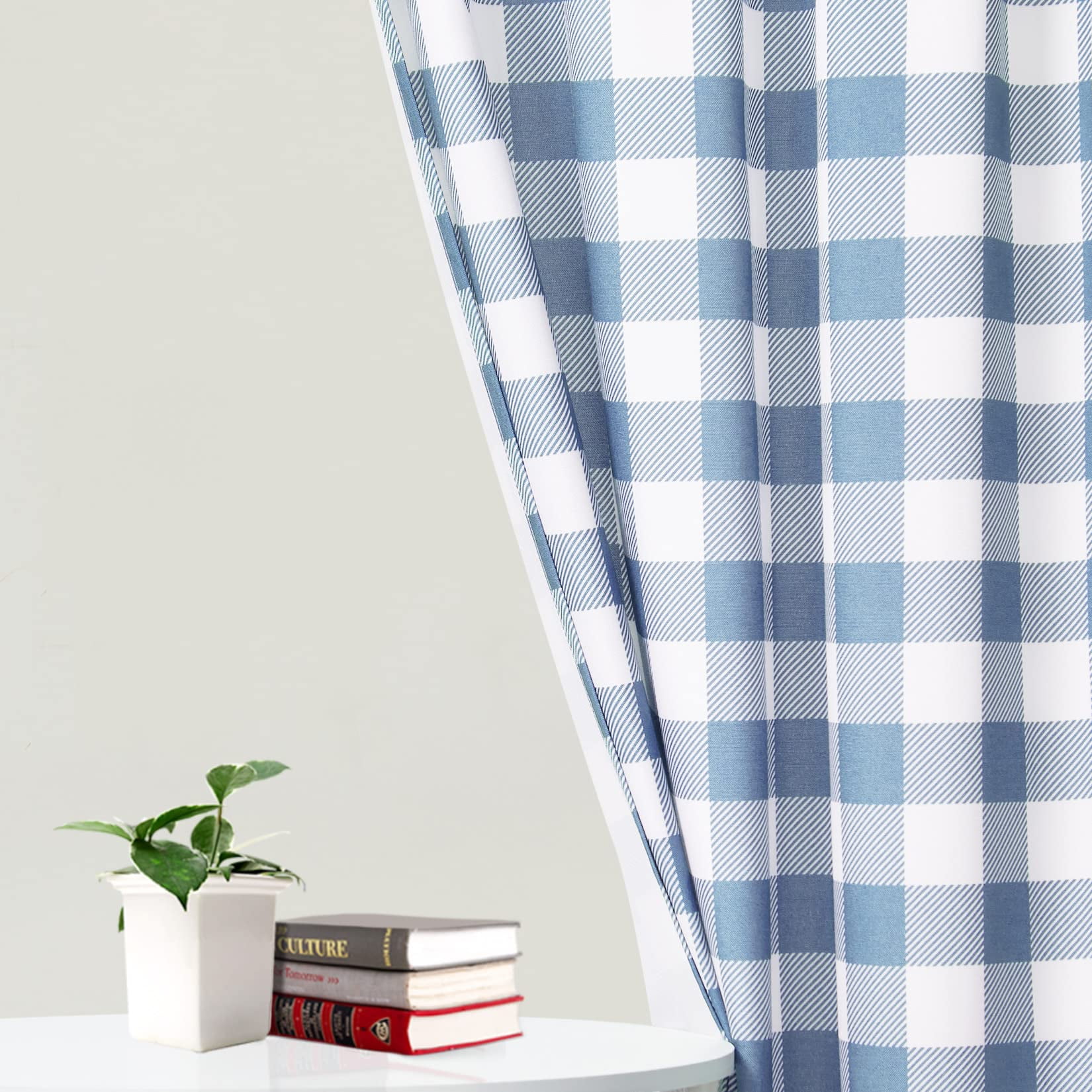 Shininglove Tier Curtains for Living Room 45inch Buffalo Check Window ...