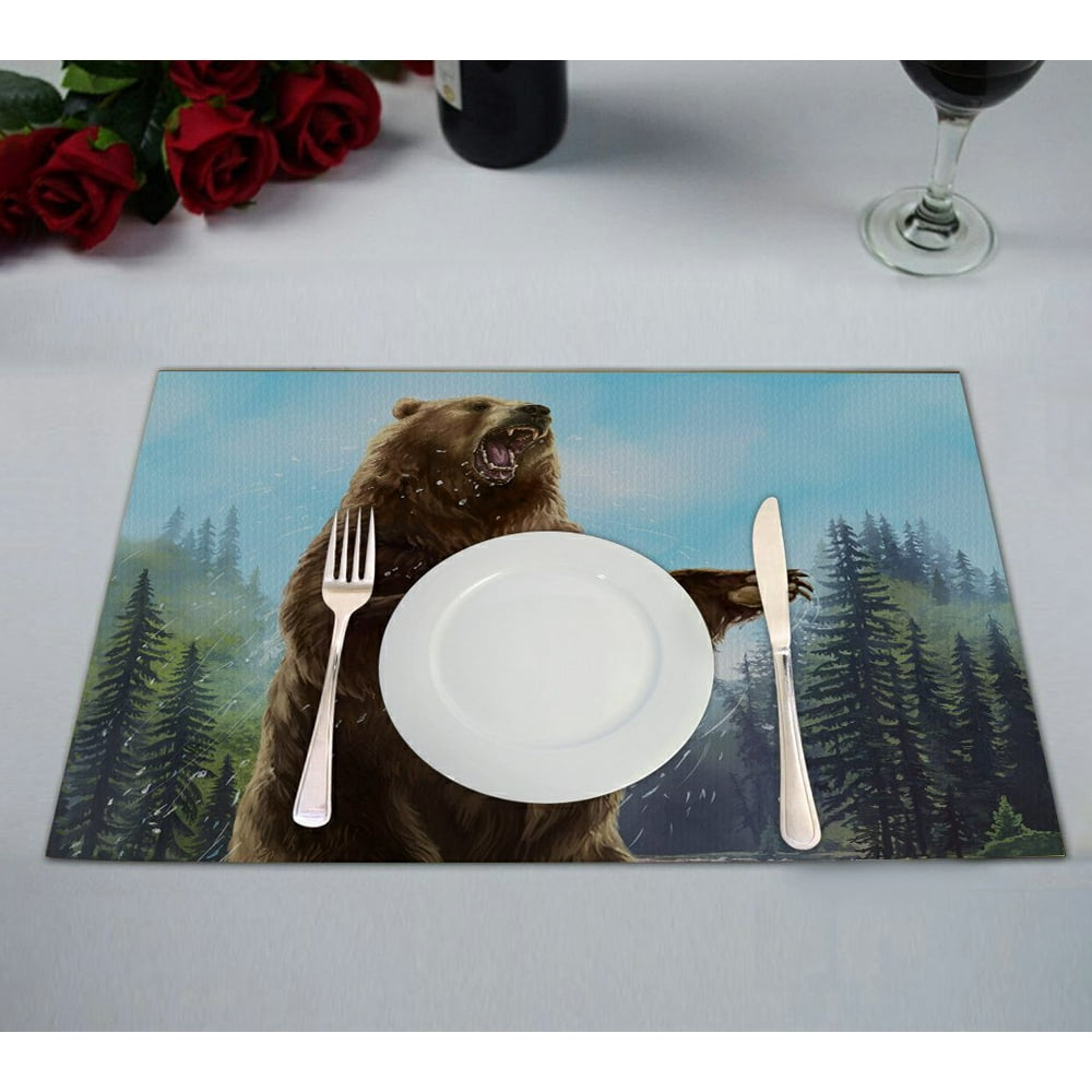 GCKG Animal Placemat, Aggressive Bear Placemat 12x18 Inch,Set of 2 ...