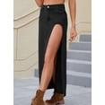 Black Denim Maxi Skirt With Side Slit For Women Casual Streetwear Long ...