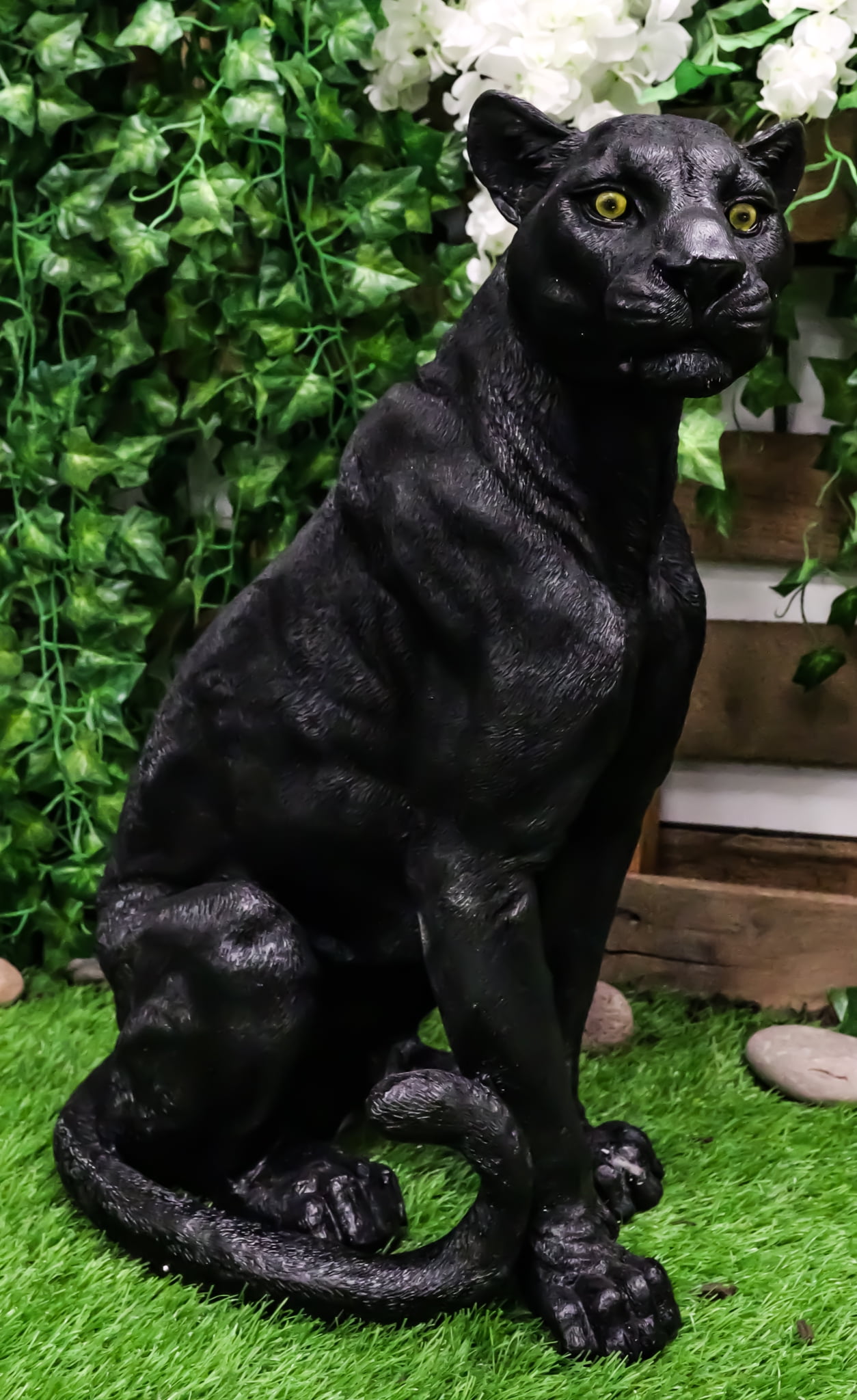 Ebros Realistic Large Black Ghost Panther Jaguar Hunter 20"H Garden ...