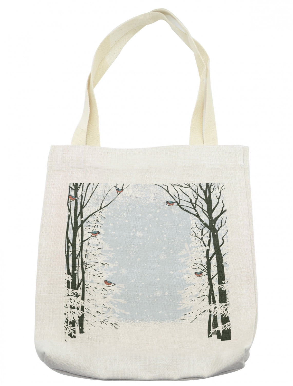 Winter Tote Bag, Trees and Bullfinch Birds Snow Covered Nature with ...