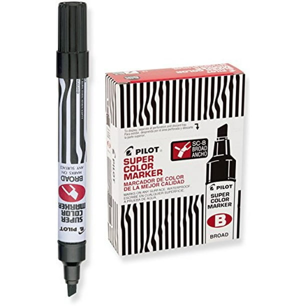 PILOT Super Color Refillable Permanent Markers, Black Ink, Broad Chisel ...