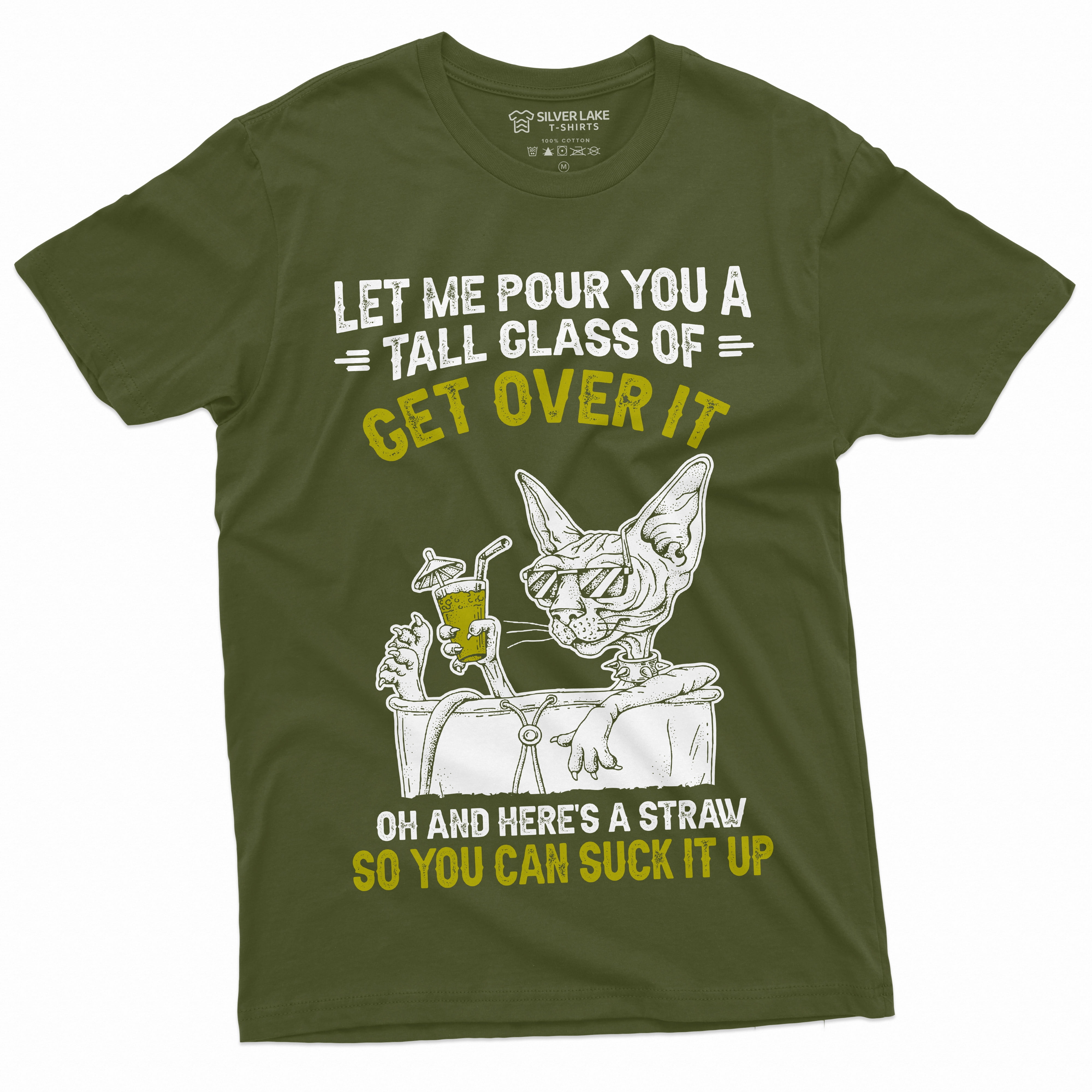 Funny Get Over It Cat T-Shirt Sarcastic Unisex Mens Womens Tee Birthday ...