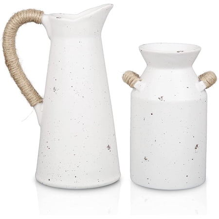 TERESA'S COLLECTIONS Vintage White Ceramic Vase for Flowers, Set of 2 ...
