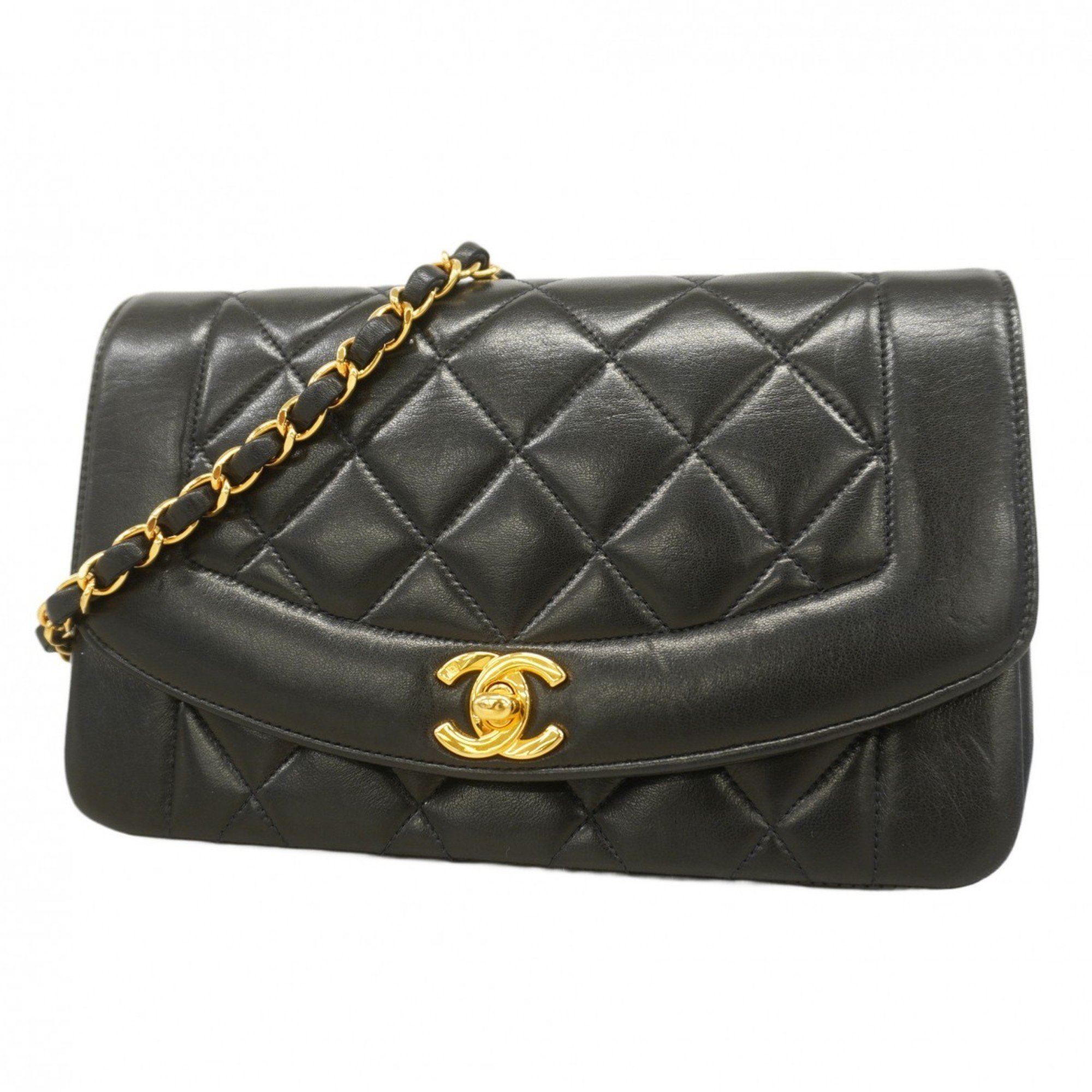 Pre-Owned Chanel Shoulder Bag Diana Chain Lambskin Black Women's (Good ...