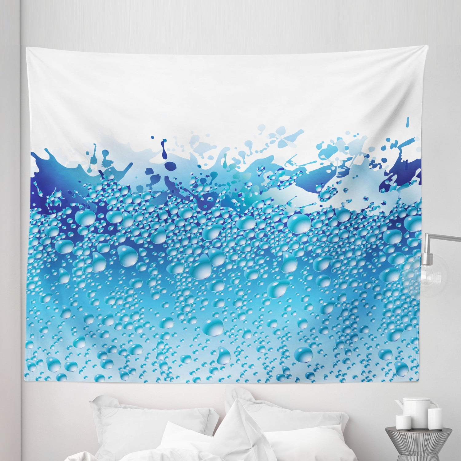 Modern Tapestry, Aquarium Like Water Image with Bubbles Splashes Drops ...