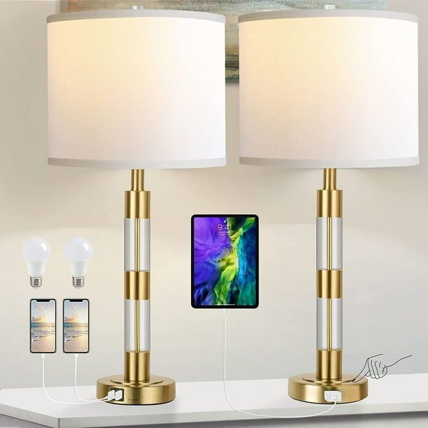 Set of 2 Touch Table Lamps,3 Way Dimmable with 2 USB Ports - Walmart.com