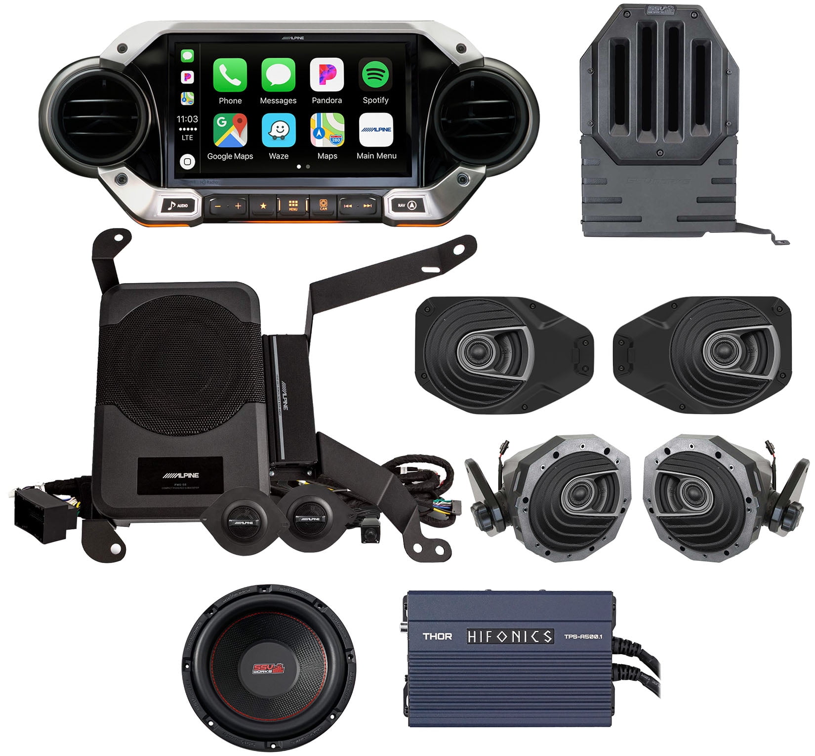 ALPINE+Polk Audio+SSV+Hifonics Audio Bundle for 2018-Up Jeep Wrangler ...
