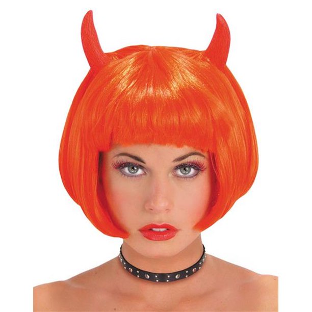 Devil Red Wig With Horns Adult Halloween Accessory