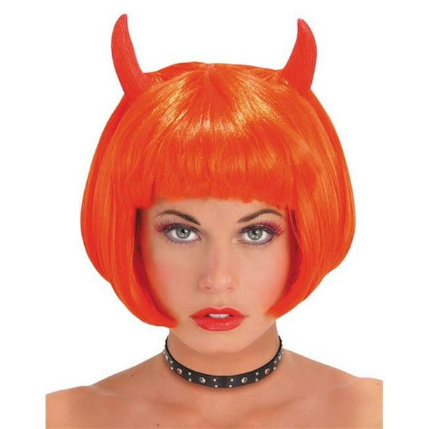 Devil Red Wig With Horns Adult Halloween Accessory