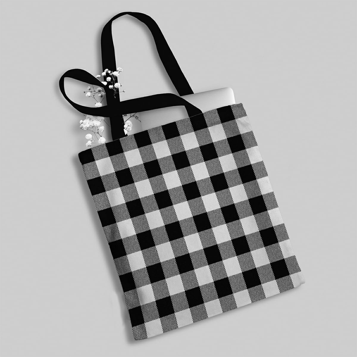 ABPHQTO White Buffalo Plaid Canvas Bag Reusable Tote Grocery Shopping ...