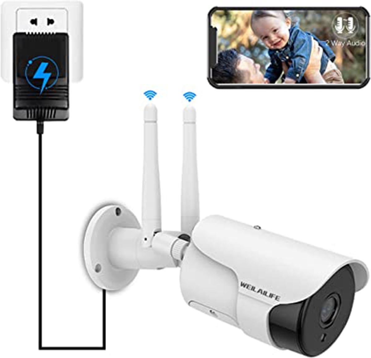 Dual Antennas WiFi Enhanced & 2K 3.0MP Wireless Outdoor Security Camera （1 Pack）with Night ...