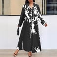 AURA Printed Long Dress Stand Up Collar Long Sleeve Work Commuting Fall ...