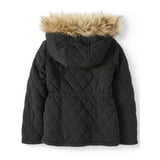 Bhip Girls Quilted Fleece Jacket with Hood and Removable Faux Fur Trim ...