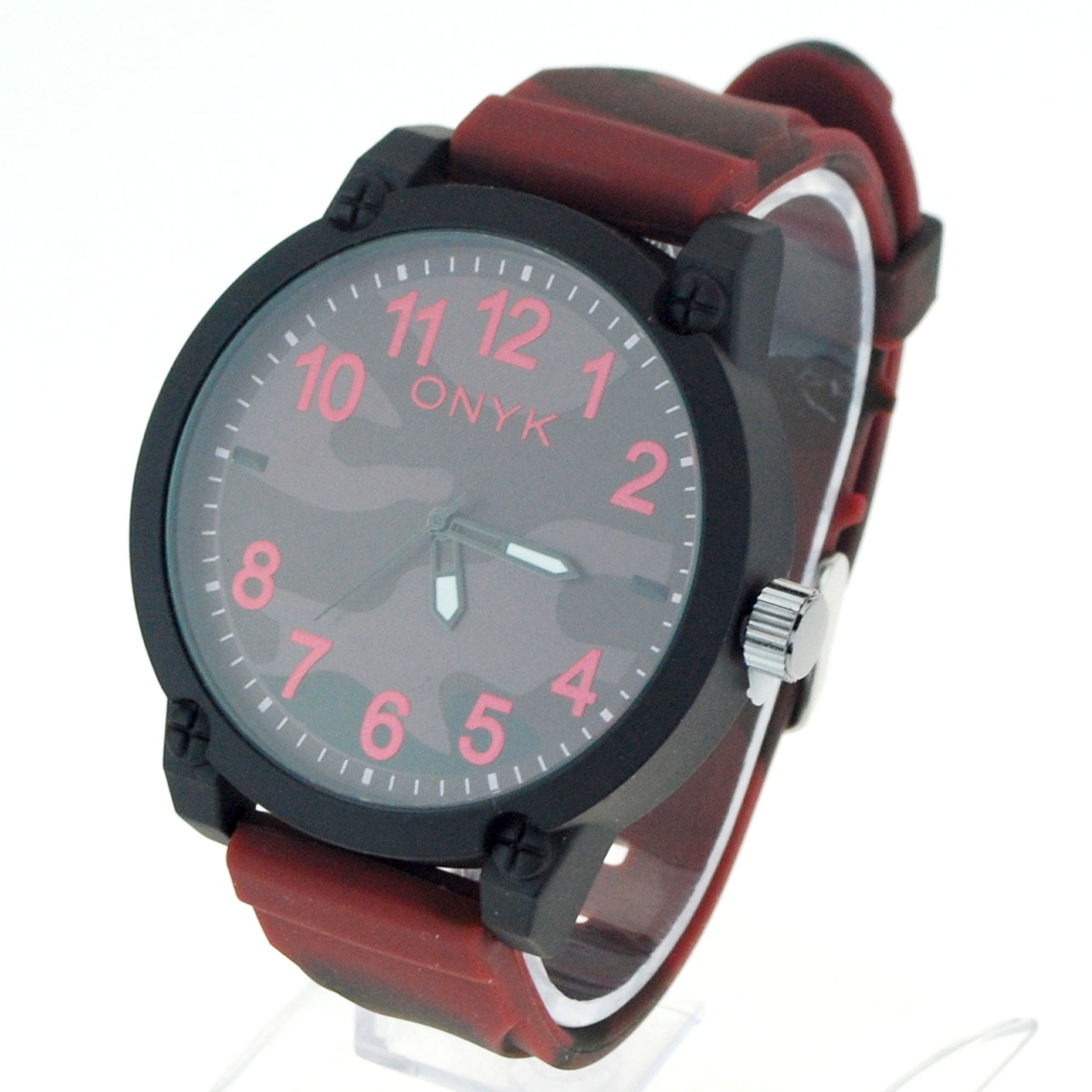 SA106 Mens Camo Silicone Minimal Round Analog Wrist Watch Red - Walmart.com