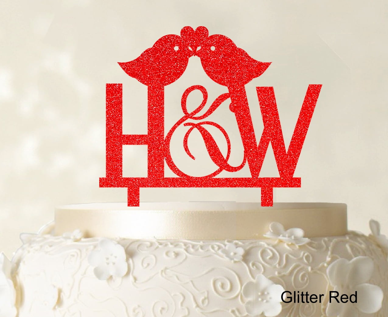 "Initial Wedding Cake Topper Custom Glitter Red Cake Topper Color ...