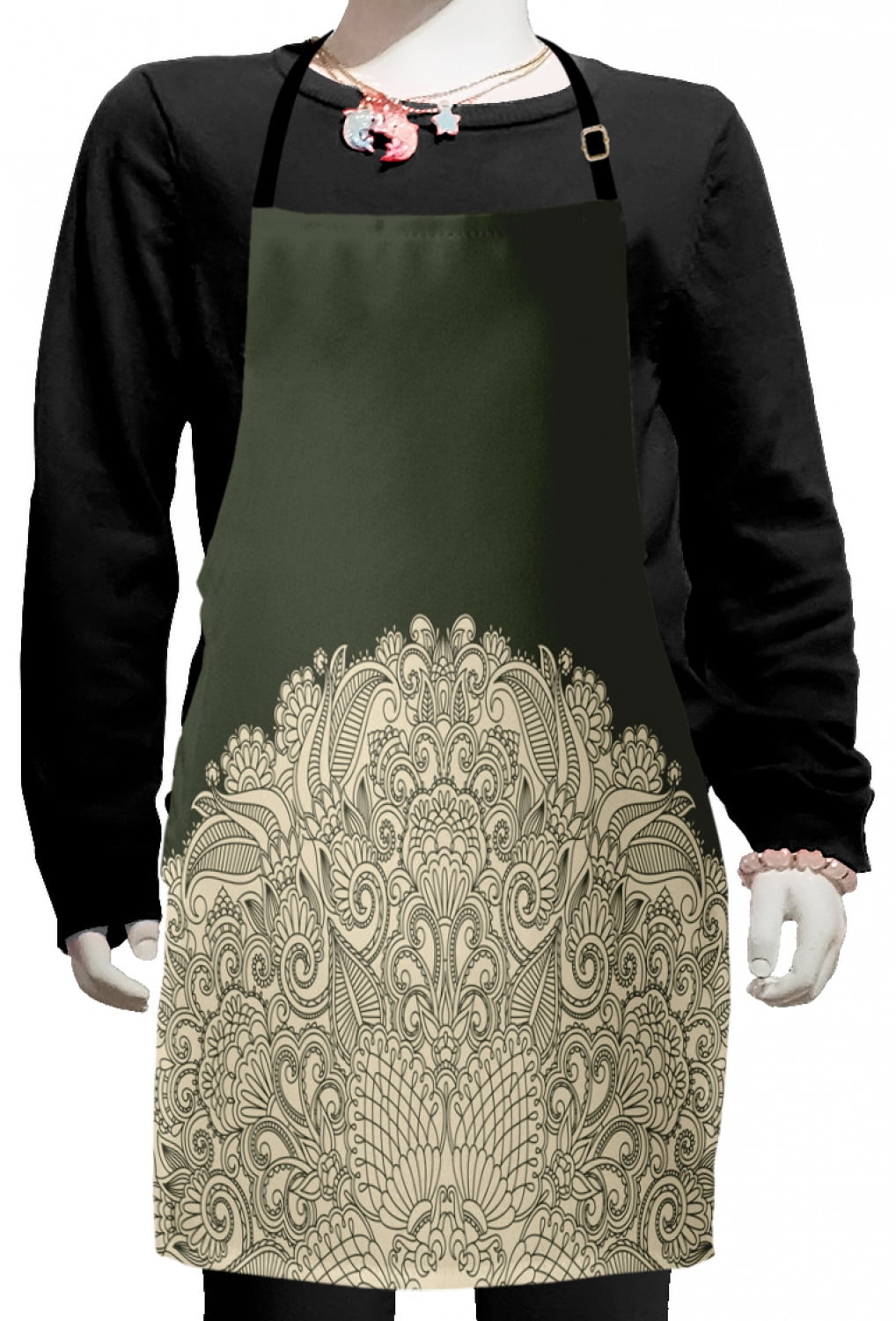 Oriental Kids Apron, Half Mandala with Rich Floral Curls Traditional ...