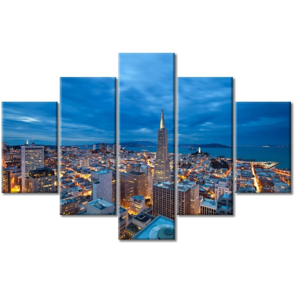TISHIRON 5PCS Framed City Landscape Theme Canvas Wall Art Set,60"x40 ...
