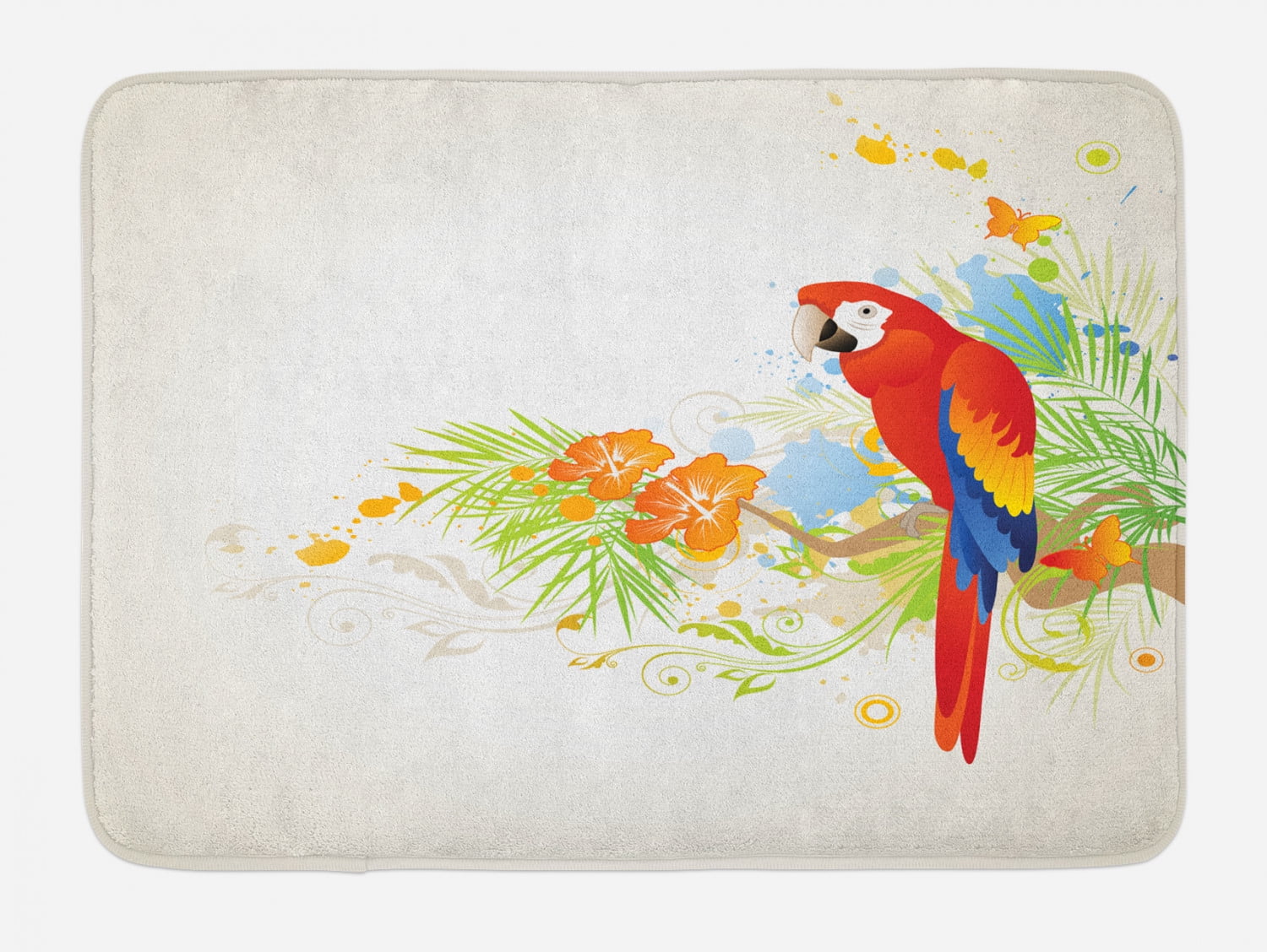 Parrot Bath Mat, Summer Background with Floral Ornaments and Wise Smart ...