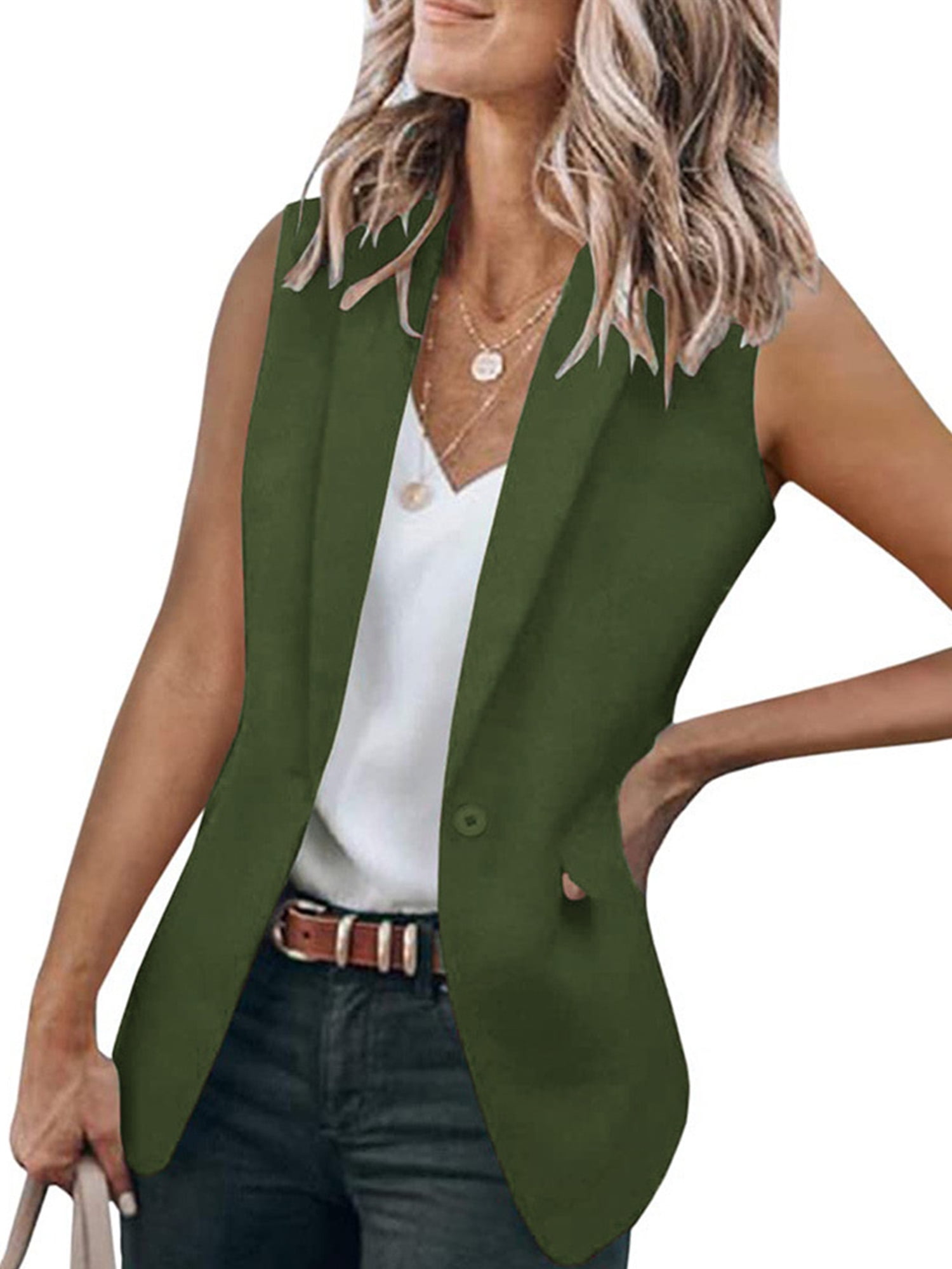 Glonme Women's Sleeveless Duster Trench Vest Casual Lapel Blazer Jacket ...