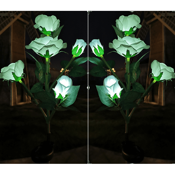 Joyoldelf Solar Lights Outdoor,5 Rose Flowers 2 PCS,Decorative LED ...
