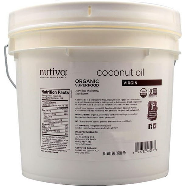 Nutiva Organic, Cold-Pressed, Unrefined, Virgin Coconut Oil from Fresh, non-GMO, Sustainably ...