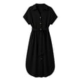 Atogsazn Womens Summer Cotton Button Midi Dress Casual Short Sleeve ...