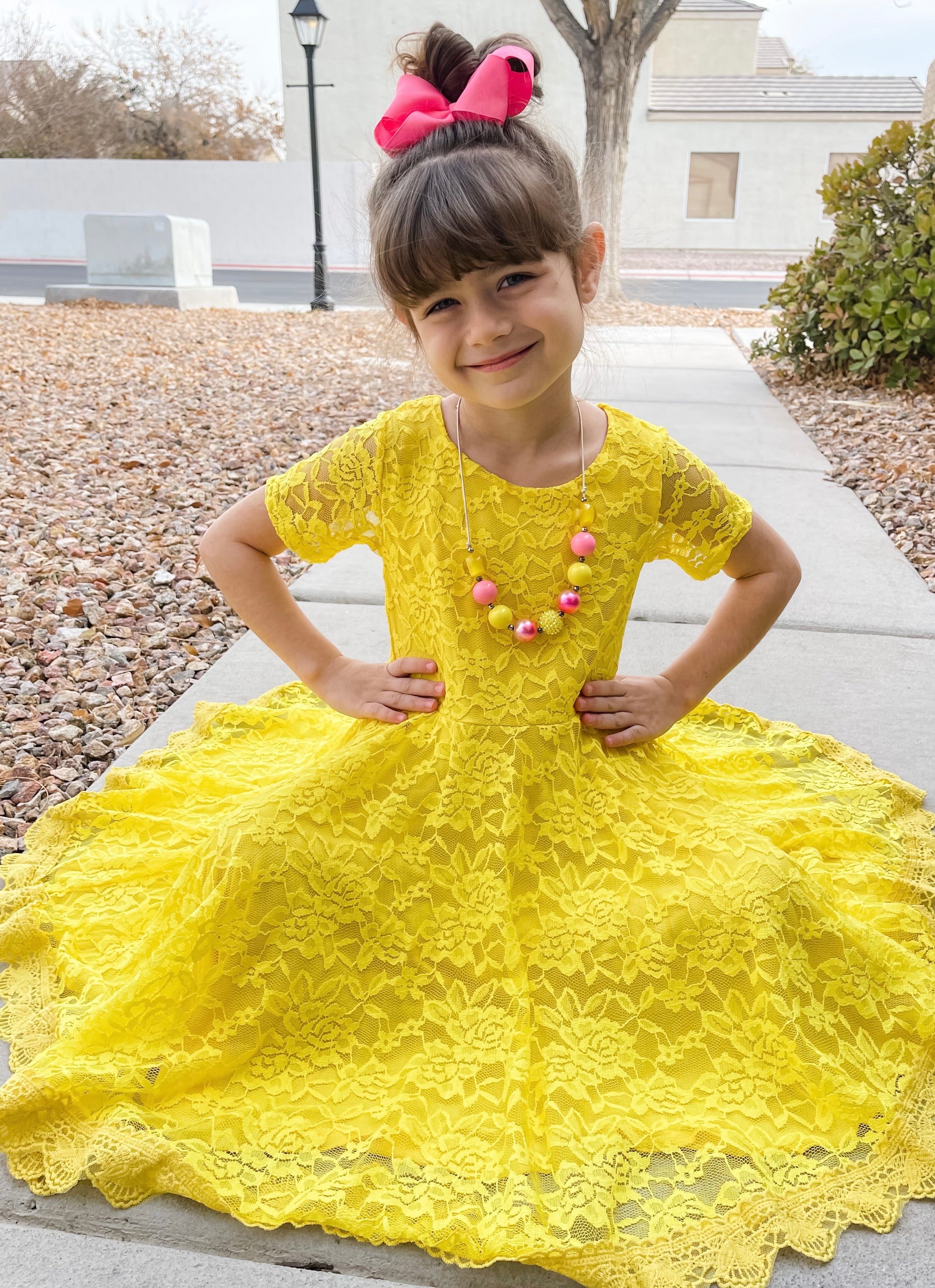 Twirly Fancy Bright Yellow Lace Dress - Walmart.com
