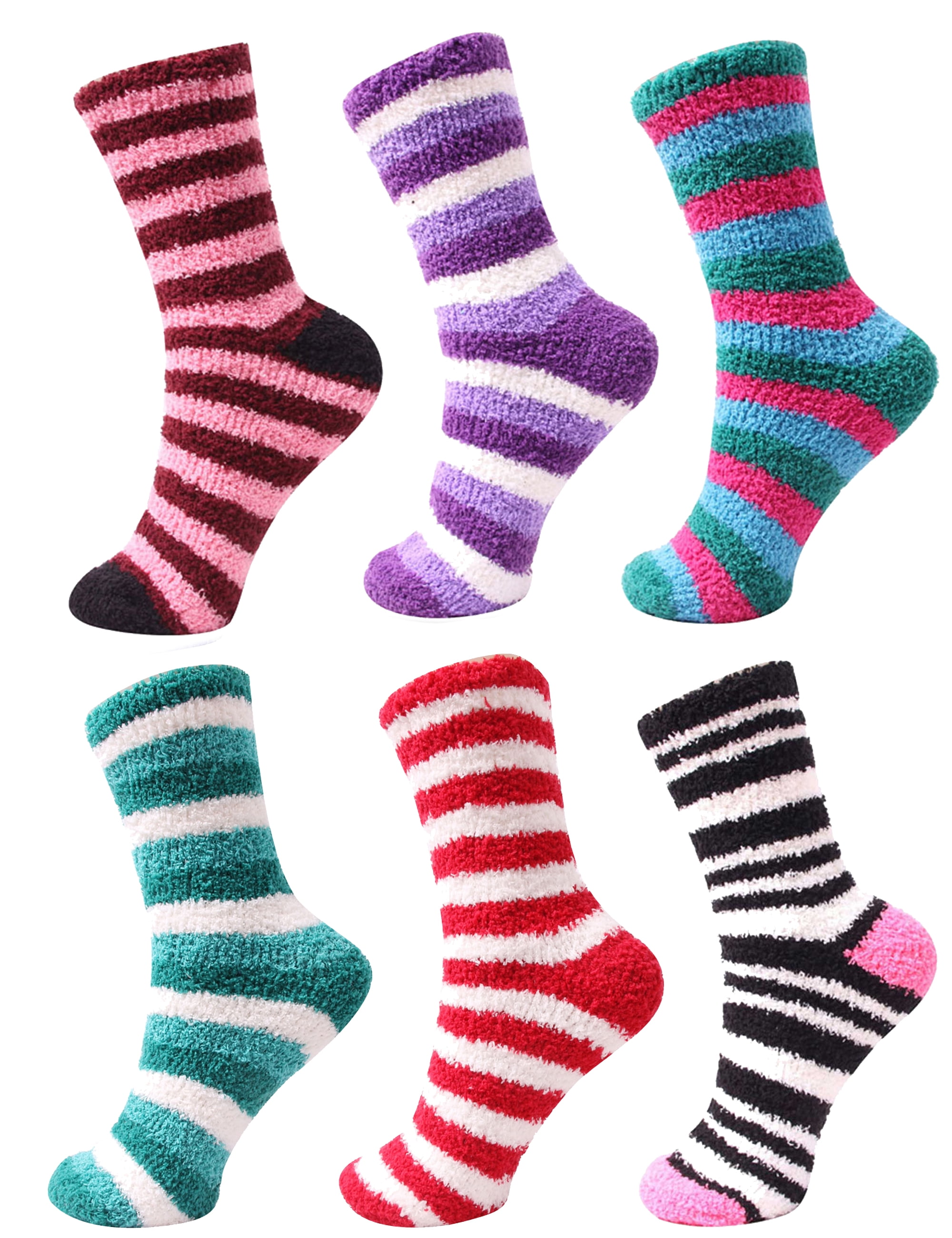 Women's Super Fuzzy Crazy Colorful Fun Cute Cozy Striped Socks - 6 ...