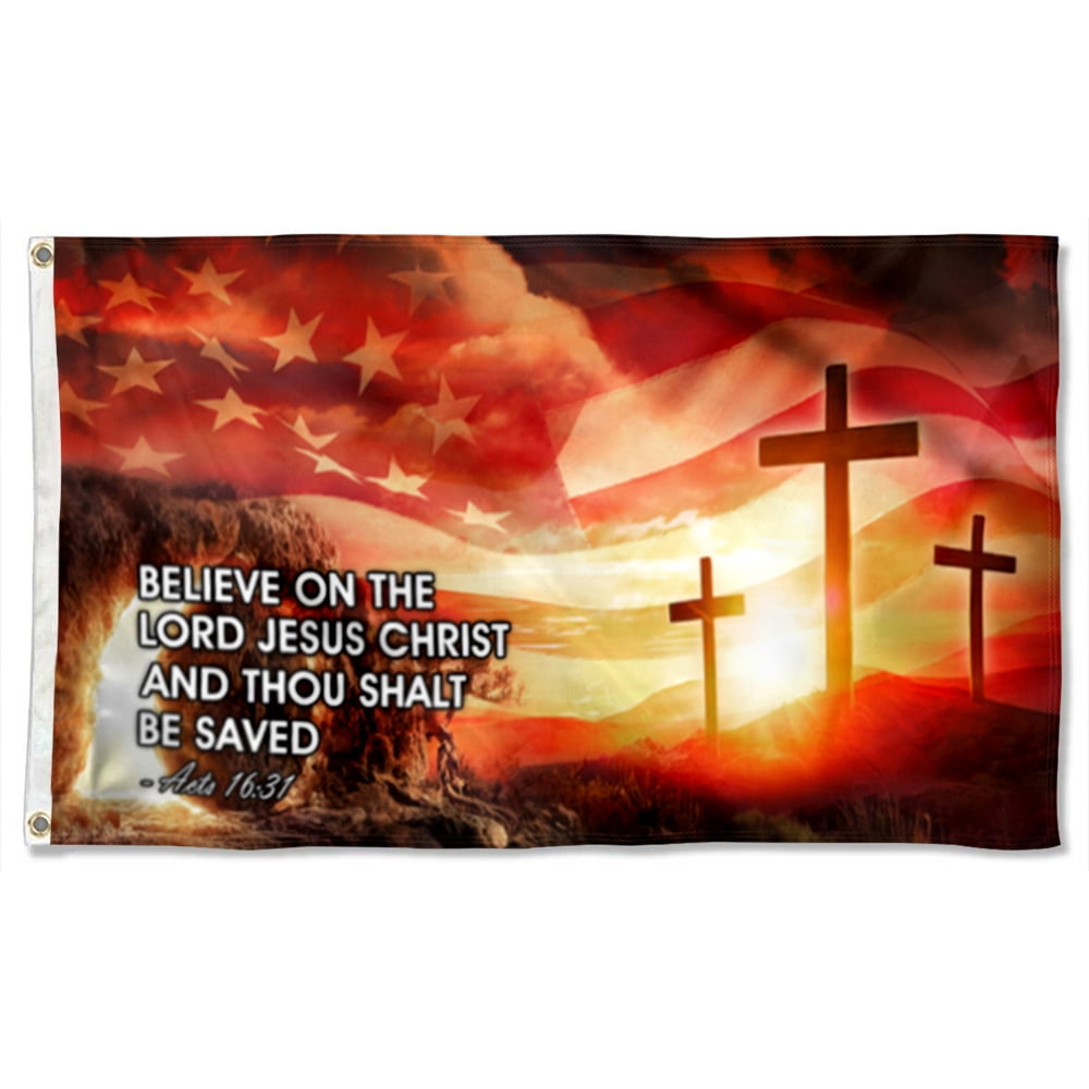 Cayyon Jesus Flag 3x5Feet Jesus Grommet Flag Believe On The Lord Jesus ...
