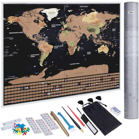 Scratch Off World Map, Detailed World Map with US States and Country ...