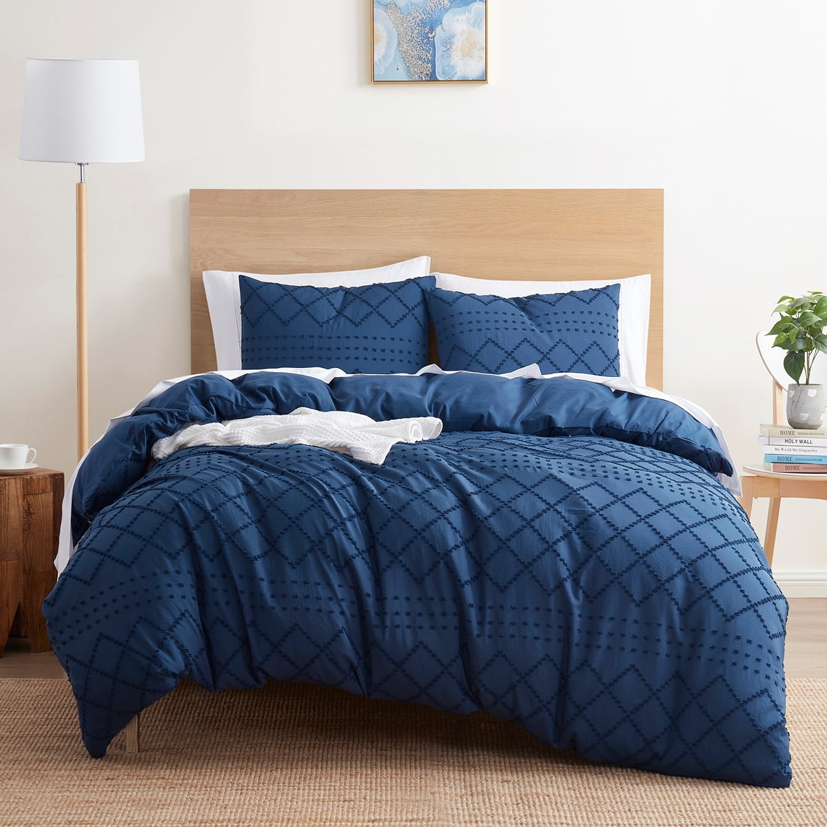 Nestl 3 Piece Duvet Cover Set, Tufted Embroidery Double Brushed Duvet ...