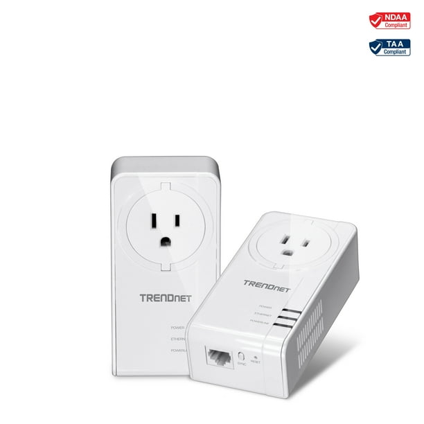TRENDnet TPL-423E2K Powerline 1300 AV2 Adapter Kit with Built-in Outlet ...