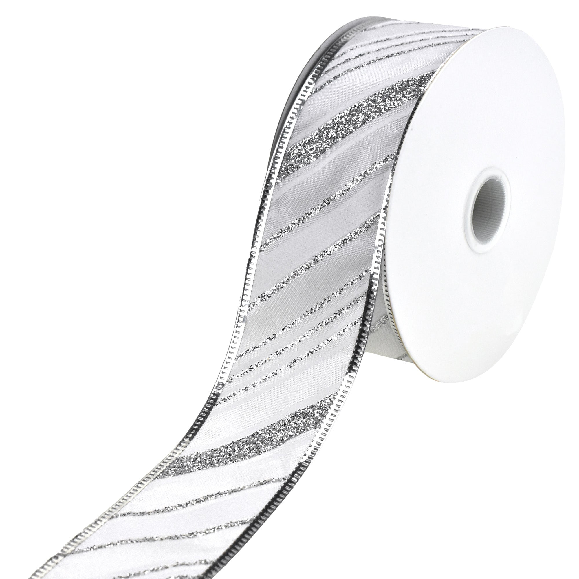 Glittered Christmas Diagonal Stripes Wired Ribbon, 1-1/2-Inch, 10-Yard ...